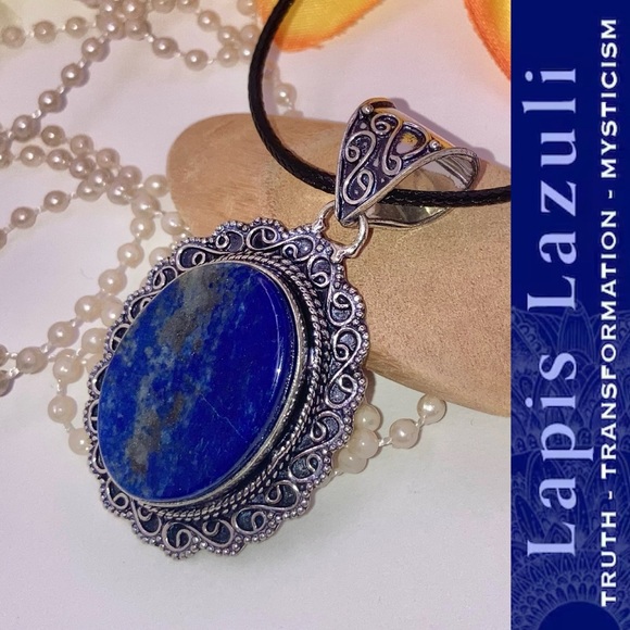 Handmade Jewelry | Jewelry | Lovely Lapis Lazuli Gemstone Handmade Halo Pendant | Poshmark